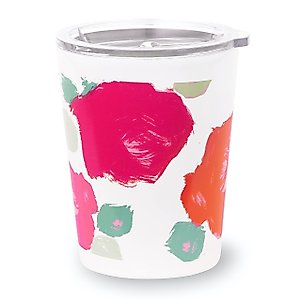 Kate Spade New York Small Insulated Coffee Cup with Lid, Double Walled Stainless Steel Mug, Floral 12oz Coffee Tumbler, Brushy Rose