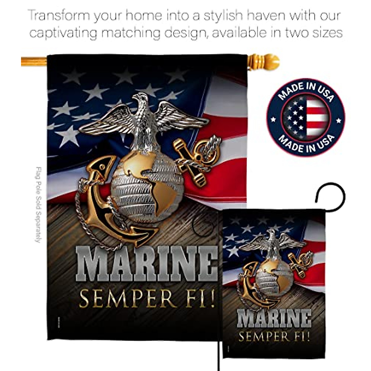 Marine Semper Fi Garden Flag - Armed Forces USMC United State American Military Veteran Retire Official - House Decoration Banner Small Yard Gift Double-Sided Made In USA 13 X 18.5