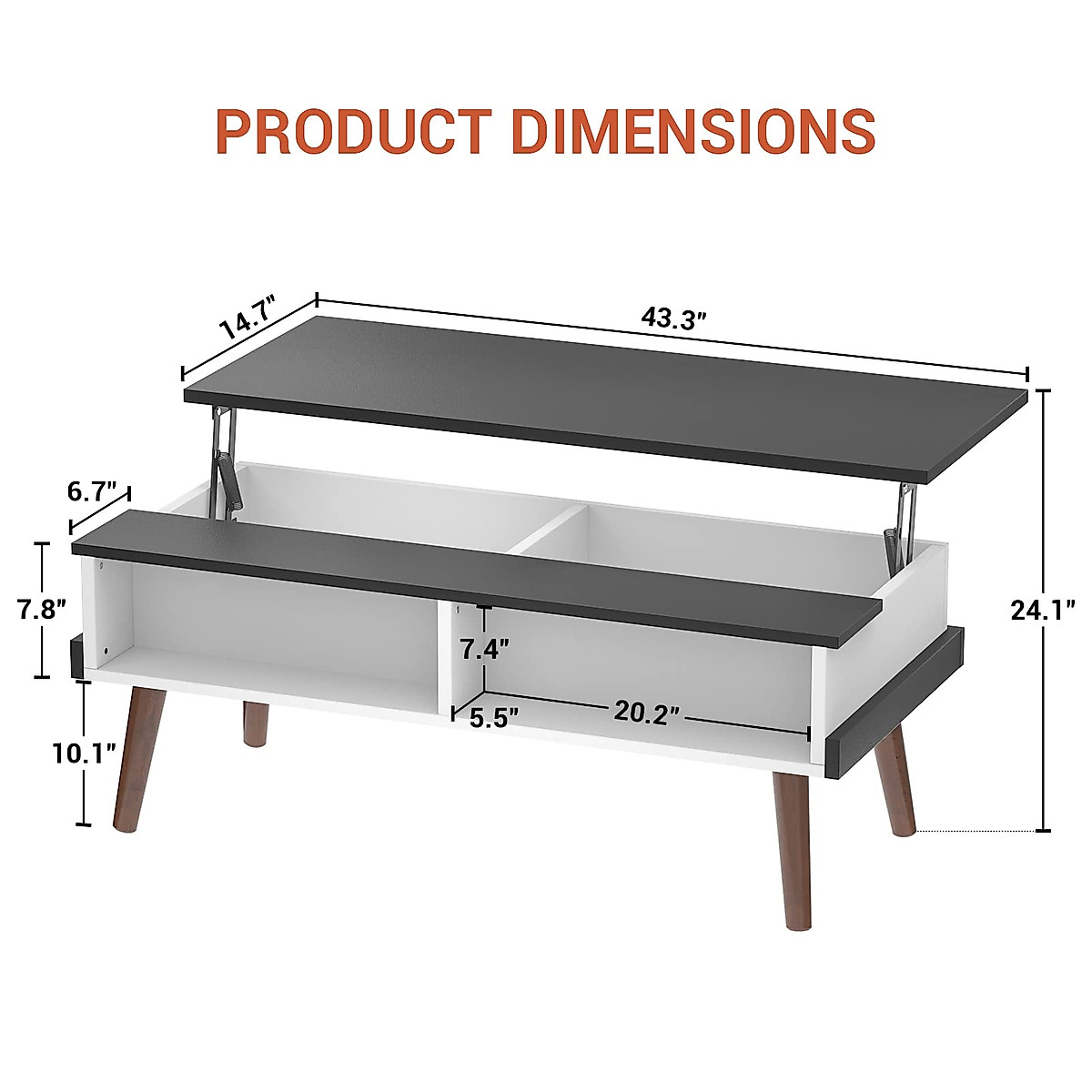 Aheaplus Lift Top Coffee Table Wood Pop Up Coffee Table with Storage Shelf for Living Room, Home Office, Black