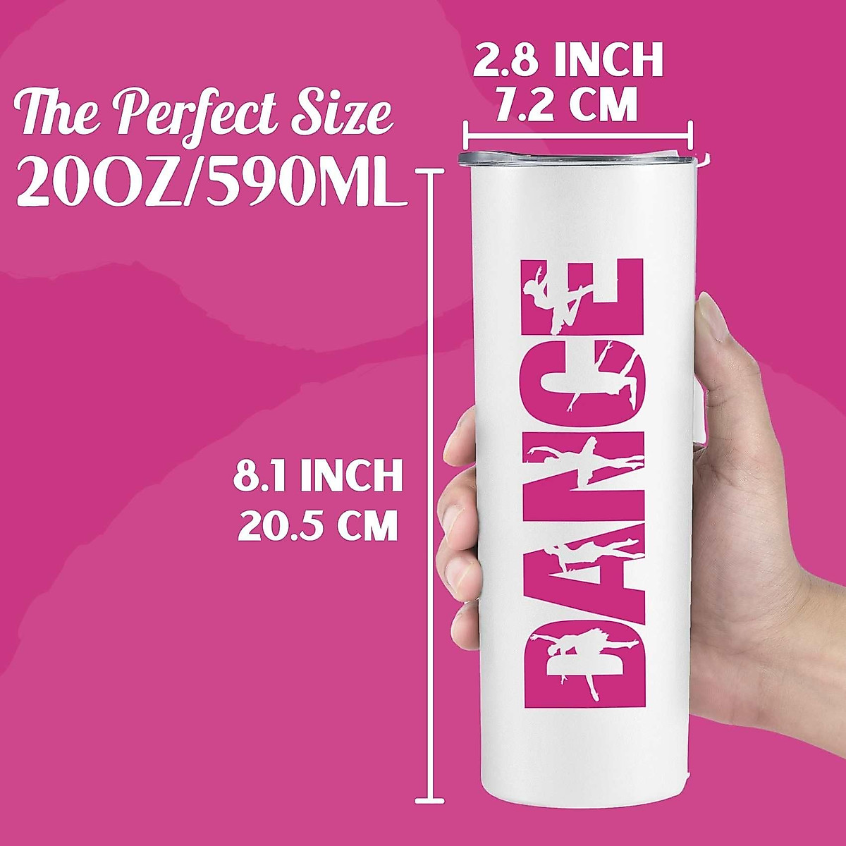 Onebttl Dancer Gifts for Girls, Teens, Her - Dance - 20oz/590ml Stainless Steel Insulated Tumbler with Straw, Lid - Dance Themed Recital Gifts for Women - (White)