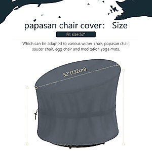 TORUTA Papasan Chair Covers 52" 420D durable waterproof material Patio Outdoor Furniture Wicker Saucer Rocking Swivel Chair Slip Covers Protection-Grey