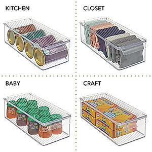 mDesign Slim Plastic Food Storage Container Bin with Lid and Front Handle for Kitchen, Pantry, Cabinet, Fridge and Freezer - Organizer for Snacks, Produce, Vegetables, Pasta, Drinks - Clear