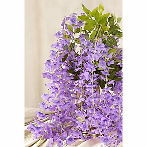 MACTING 6 Pack Artificial Wisteria Flower,3.6 Feet Fake Wisteria Vine Ratta,Hanging Silk Wisteria Flowers String for Home,Party,Wedding, Garden, Wall Decoration(Purple)