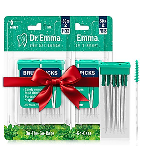 Dr. Emma Brush Picks Rubberized Brush Mint Brush Picks, 2 Packs, 100 Picks/Pack