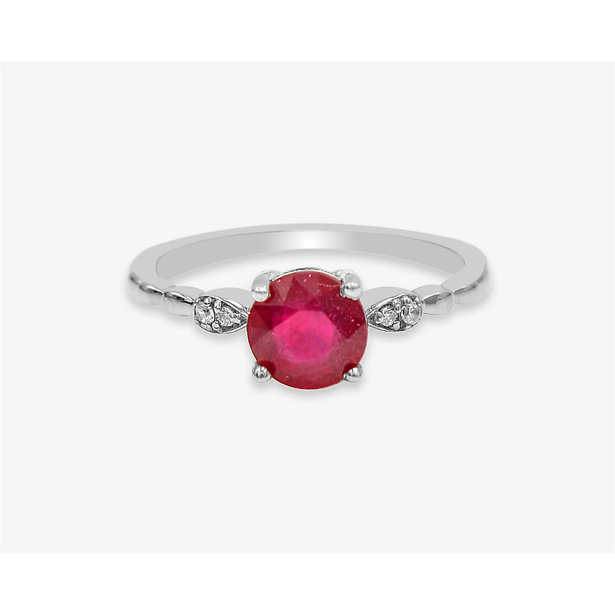 925 Sterling Silver Natural 7 MM Round Ruby Gemstone Ring July Birthstone Ruby Jewelry Solitary Proposal Ring Engagement Gift (RG-8016) (Sterling Silver, 7.5 US)