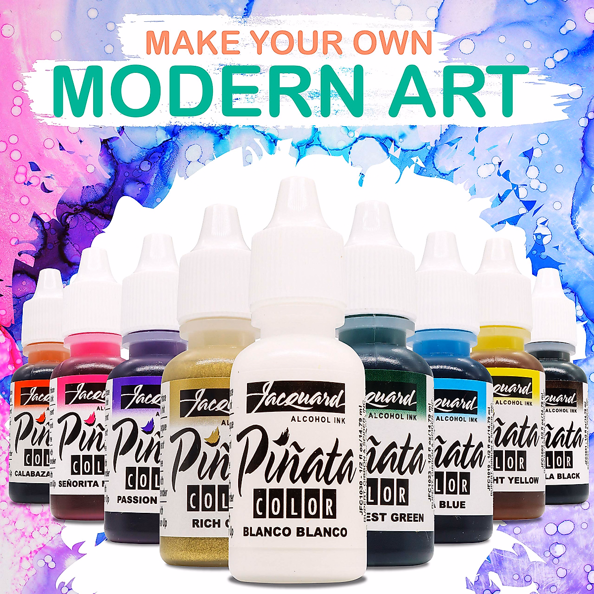 Jacquard Piñata Alcohol Ink Made in USA - Original Exciter Pack - 9 Colors - 1/2 Ounce Bottles - Bundled with Moshify Blending Pen