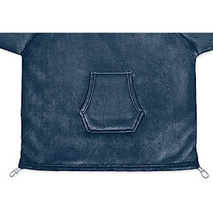 Premium Wearable Hooded Sweater Blanket for Adult Women and Men 37"x32" - Super Soft, Lightweight, Microplush, Cozy and Functional Throw Blanket (Navy Blue)