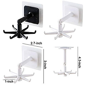 Goeielewe 2PCS Kitchen Utensil Holder Hooks Heavy Duty, Plastic Self-Adhesive Hooks 360 ° Rotatable Folding Wall Hangers Racks with 6 Hooks for Kitchen, Bathroom, Office (Black)