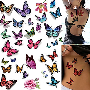 Butterfly Temporary Tattoos,150 Various Styles Butterfly Tattoos Stickers Waterproof 3D Tattoo for Kids Women Birthday Decorations Body Art Makeup Stickers