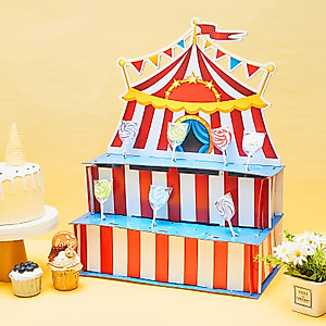 2 Pack Circus Tent Shaped Lollipop Stand 2 Tier Circus Lollipop Candy Stand 48 Suckers Dessert Table Display Set Carnival Theme Tent Design for Circus Birthday Party Favor Decoration Supplies