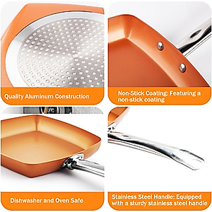 Jeorywoet Square Frying Pan 9.5'' Square Skillet Non Stick Induction Frying Pan with Stainless Steel Handle Cooking Pan Dishwasher and Oven Safe for Quickly Even Heating Square Frying Pan