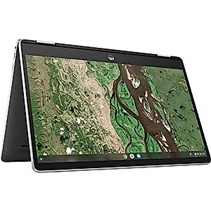Laptop HP X360 14b Chromebook 14in HD Touchscreen Intel Celeron 4GB DDR4 32GB eMMC WiFi Webcam BO Speakers Bluetooth Chrome Silver Color (Renewed)