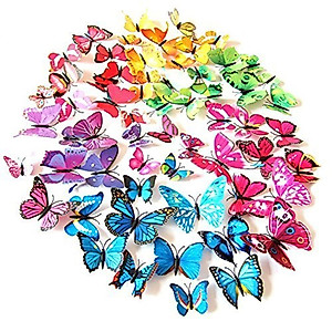 72PCS 3D Butterfly Wall Decor Stickers Decorations for Home, Kitchen, Nursery, Room and Party Decorations, 6 Colors and 4 Sizes, Removable and Reusable (Single Wing)