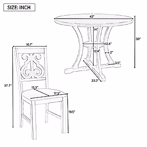 Goozio 5-Piece Round Dining Table and 4 Fabric Chairs with Special-Shaped Table Legs and Storage Shelf,Gray