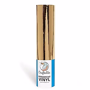 Chrome Gold Gloss Permanent Adhesive Craft Vinyl Roll 12" x 10' | Craftables Vinyl for Cricut, Silhouette, Cameo, Decals, Signs