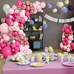 DBKL 138pcs Pink Balloon Garland Arch Kit with Different Size Hot Pink White Metallic Rose Gold Confetti Balloons for Birthday Princess Theme Baby Shower Wedding Valentine's Party Decorations