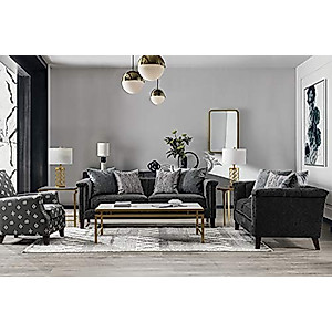 Acanva Luxury Tuxedo Velvet Channel Tufted Key Arm Living Room Sofa, 86”W Couch, Grey