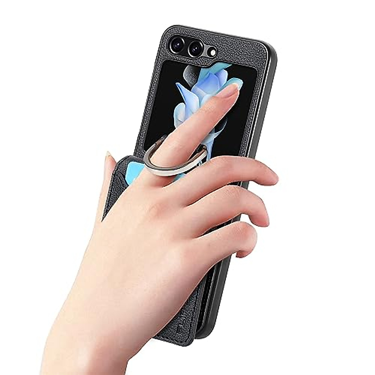 phone protective flip case Compatible with Samsung Galaxy Z Flip 5 Wallet Case with Ring, Galaxy Z Flip 5 2023 Case with Card Holder Premium PU Leather Protective Phone Case Cover ,Slim Protection Sho