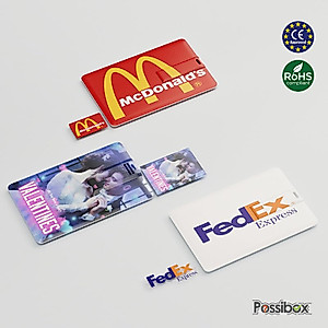 Possibox Custom Credit Card USB Flash Drive 32GB Imprinted with Your Logo - as Promotional Gift - Bulk - Customizable 100 Pack