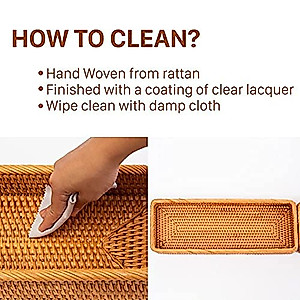 Rectangular long narrow Tray Rattan Tray Toilet Tank Tray Guest Towel Holder Bathroom Tray Basket For Toilet Paper Vanity Tray Wicker Baskets Decorative CLAYNIX (17x6x2 Inches, Natural)