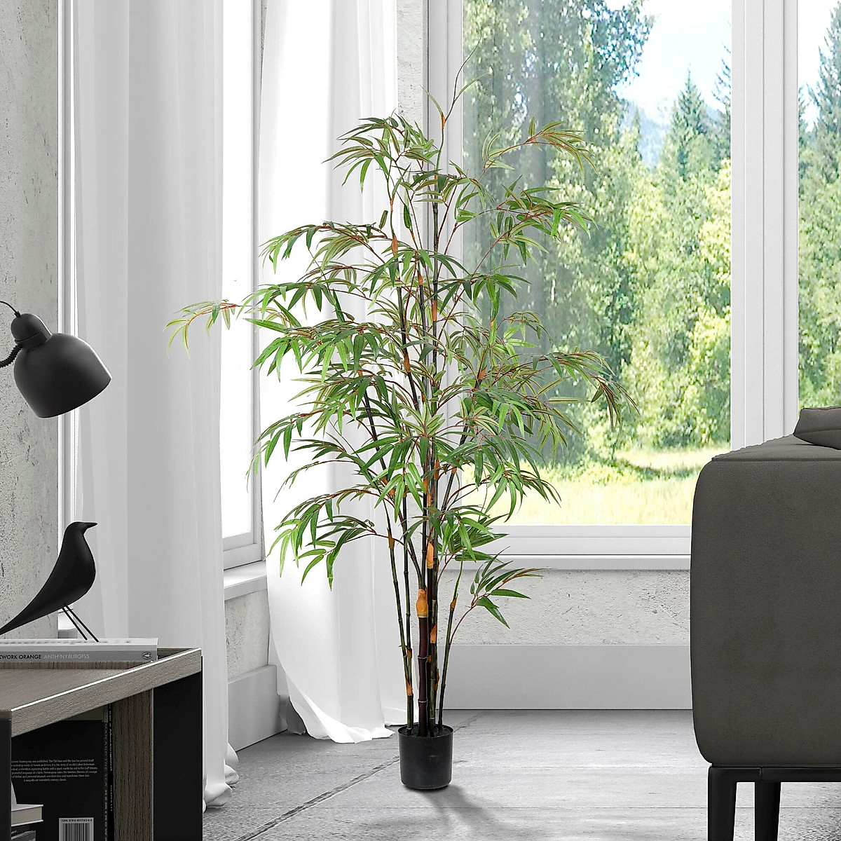 Vickerman Everyday 5' Artificial Potted Black Japanese Bamboo Tree - Premium Lifelike Faux Plant for Home or Office Decor - Maintenance Free Bamboo Tree