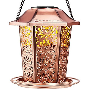 Solar Bird Feeders for Outdoors Hanging - Premium Grade Metal Bird Feeder, Chew-Proof, Weather and Water Resistant Wild Bird feeders, Outside and Garden Decoration (Standard)