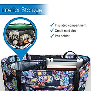 RMS Walker Bag with Soft Cooler - Water Resistant Tote with Temperature Controlled Thermal Compartment, Universal Fit for Walkers, Scooters or Rollator Walkers (Vivid Butterfly)