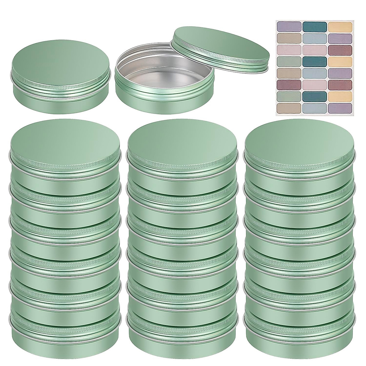 YQ 24 Pack 4 oz Tins Aluminum Metal Tins with Lids Empty Round Salve Tins Container Food Storage Container 4oz Tins with Lids for Salve,Cosmetic, Lip Balm,Candle,Candy(Green), 24004