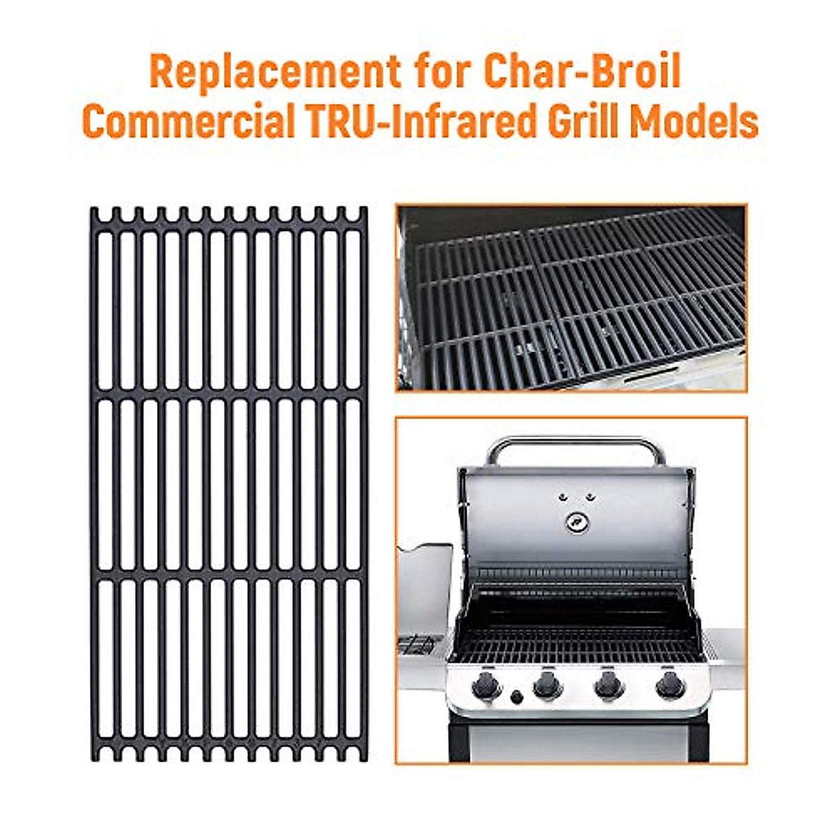 SHINESTAR 17'' x 9 1/2" Grill Grates for Charbroil Tru Infrared 463242716, 463276016, 463242715, Nexgrill 720-0882A, Lowe's 639322, Porcelain-enameled Cast-Iron Cooking Grid, Set of 3