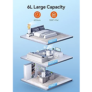 VAGKRI Humidifiers for Bedroom Large Room, 6L Top Fill Ultrasonic Warm & Cool Mist Humidifiers, Essential Oil Diffuser, Night Light, Sleep Mode, 12H Timer, 5 Mist Levels, Air Vaporizer Up to 60 Hours