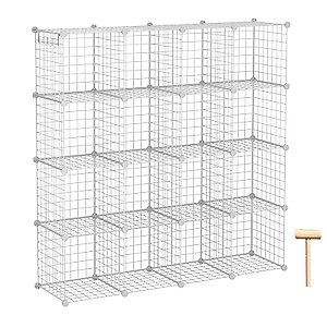 C&AHOME Wire Cube Storage, 16-Cube Organizer Metal Grids Storage, Storage Bins Shelving, Modular Bookshelf Shelves, DIY Closet Cabinet Ideal for Bedroom, Office 48.4”L x 12.4”W x 48.4”H White