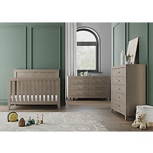 Child Craft Kieran Crib, Double Dresser and Chest Nursery Set, 3-Piece, Includes 4-in-1 Convertible Crib, Dresser and Chest, Grows with Your Baby (Crescent Gray)