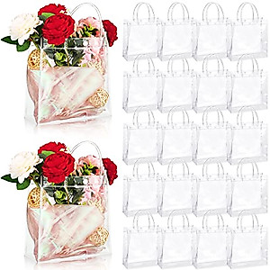 100 Pcs Clear PVC Plastic Gift Bags with Handle Reusable Transparent Bags Plastic Wrap Tote Bags Bulk Heavy Duty Gift Clear Plastic Favors Bags for Wedding Birthday Supplies (7.8 x 3.1 x 7.8 Inch)