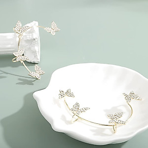 Jumwrit Rhinestone Butterfly Ear Cuffs Non Piercing Ear Clips Ear Cuffs Climber Crawler Earrings Ear Wrap Around Earrings for Women and Girls（Gold）