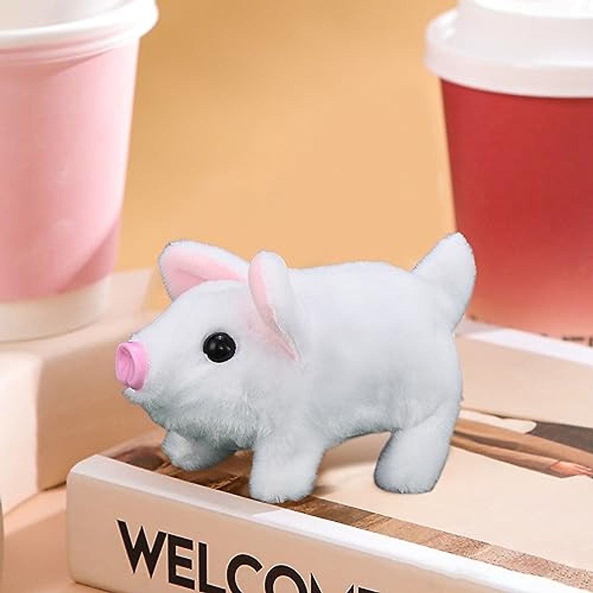 YESBAY Simulation Walking Piggy Electronic Pet Plush Toy Interactive Crawling Pig Plushies Twitch Nose Tail Wagging Stuffed Animal Doll Birthday Gift for Kids Pink