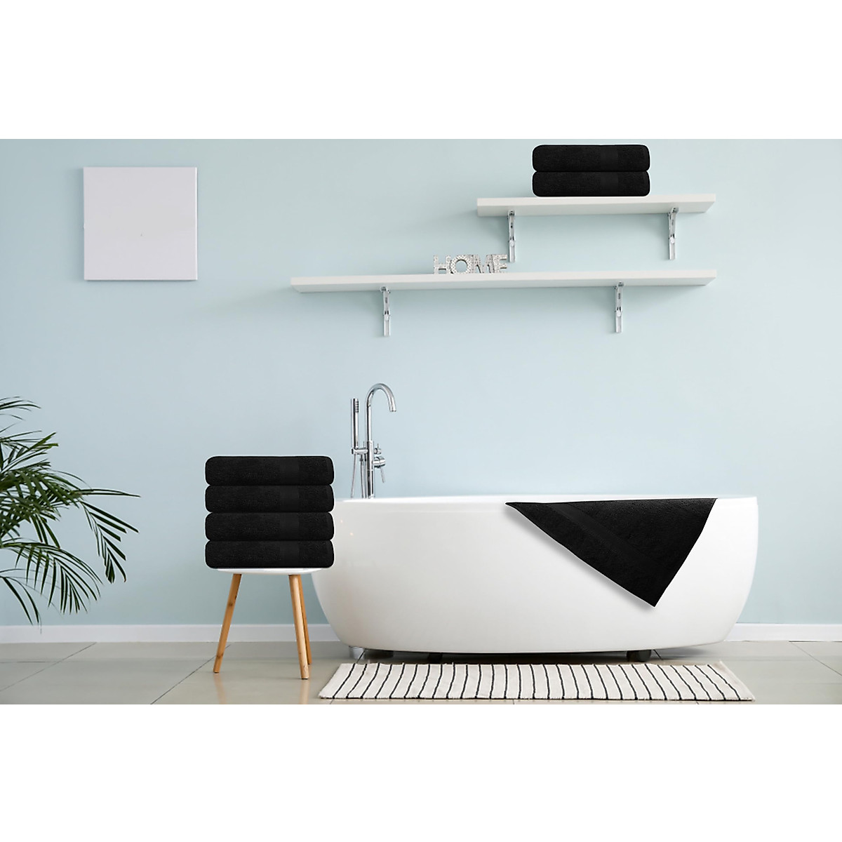 TEXCRAFT Premium Bath Towel Set, 24 x 46 Pack of 6 100% Cotton Terry Towels for Bathroom, Quick Dry, Highly Absorbent, Soft Feel, for Shower, Pool, Spa, Gym, Hand Towel for Daily Use - Black