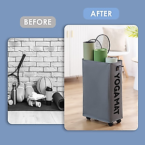 Caroeas Yoga Mat Storage Rack, 22 inches Large Yoga Mat Holder Accessories, Home Gym Equipment Storage Yoga Mats, Women Men Workout Equipment Organization with 4 Wheels, Gray