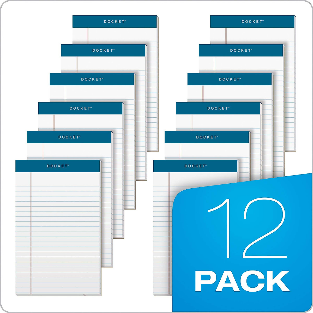 TOPS Docket Writing Pads, 5" x 8", Jr. Legal Rule, White Paper, 50 Sheets, 12 Pack (63360)