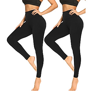 FULLSOFT Soft Leggings for Women - High Waisted Tummy Control No See Through Workout Yoga Pants(Black,Black(2 Pack),Large-X-Large)