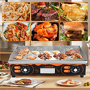 WICHEMI 29" Commercial Griddle Electric Grill Without Plug Countertop Griddle Flat Top Grill Hot Plate Non-Stick Stainless Steel Teppanyaki Grill for Restaurant Kitchen, 110V 4400W