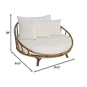 ZEW Bamboo Round Daybed Outdoor Indoor Large Accent Sofa Chair Lawn Pool Garden Seating with Cushion and Pillows Sofabed, Natural