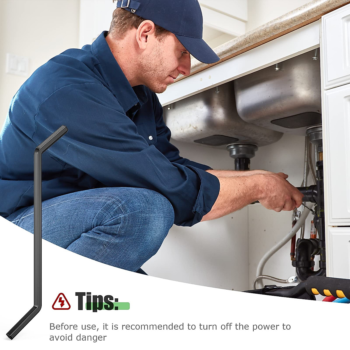 Mellbree Garbage Disposal Wrench, 2-Pack Garbage Disposal Allen Wrench Tool Badger Compatible with InSinkErator Garbage Disposal to Unjam Kitchen Sink Food Garbage Disposal Clogging, Black