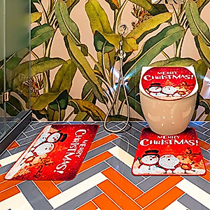 Dinaso 3 Pcs Merry Christmas Bathroom Decorations Set Snowman Christmas Bathroom Rugs Non-Slip Toilet Seat Cover and Bath Mats Xmas Santa Reindeer Snowmen Bathroom Decor (Red)