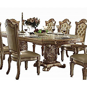 ACME Vendome Dining Table w/Double Pedestal - - Gold Patina & Bone