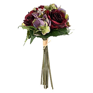 Hapeisy Artificial Flower Bridesmaids Sisters Hand Flowers Rose Bouquet Hand-Flowered Hydrangea Home Garden Decoration Photographing Props(Wine red)