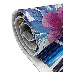 Ambesonne Spring Roll Up Pencil Holder, Romantic Watercolor Pattern with Nosegay Flowers Print, Painting Drawing Pencils Case for Artists Students, 48 Loops, Azure Blue Pink