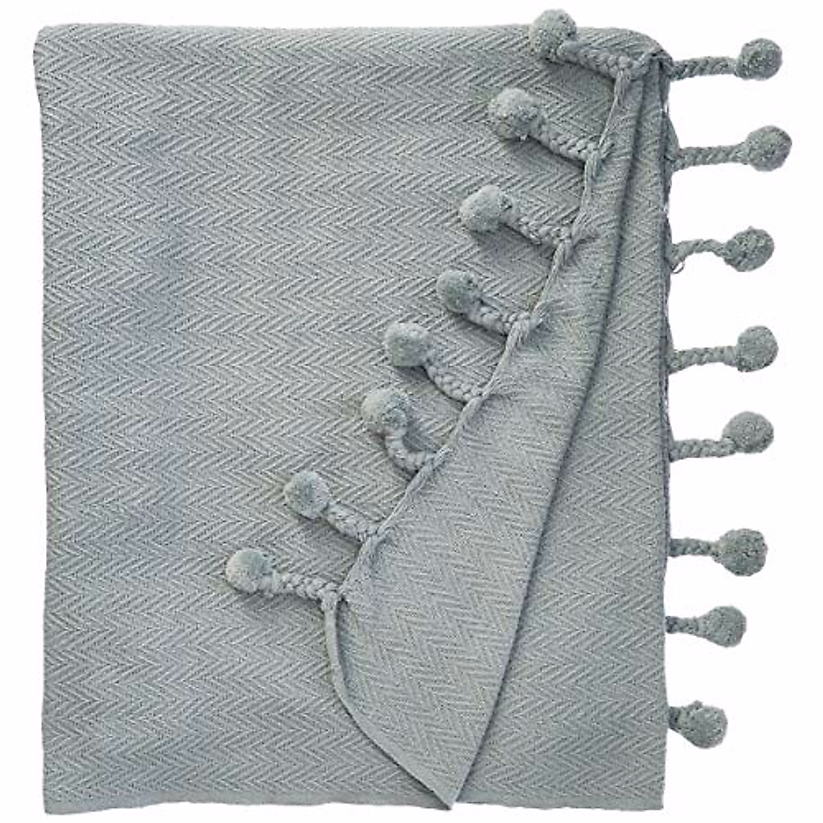 Creative Co-Op Blue Cotton Poms 21-Textiles-Blankets/Throws, Aqua