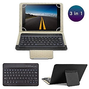 DETUOSI Universal 7.0 inch Android Tablet Case with Keyboard, Removable Wireless Bluetooth Keyboard + PU Leather Folio Book Cover + Stand, Travel Portable Sleeve for iOS/Android/Windows System Tablet