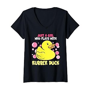 Rubber Duck Just A Girl Cute Duckie Rubber Duck Lover Quack V-Neck T-Shirt