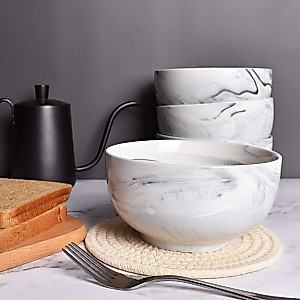 Bosmarlin Marbling Ceramic Bowl Set of 4, 33 Oz, Dishwasher and Microwave Safe (33 Oz, B-Grey Marbling)